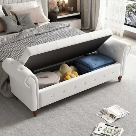 Hartzler White Faux Leather Flip Top Storage Bench